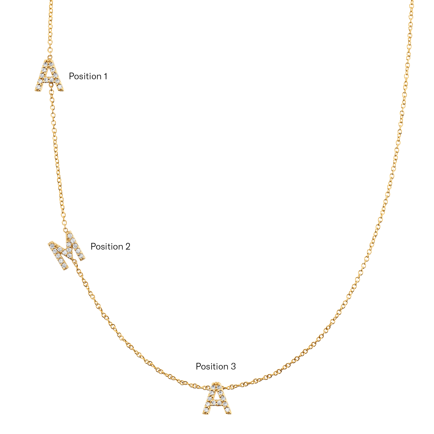 14K Gold Diamond Asymmetrical Multi Initial Necklace – Baby Gold