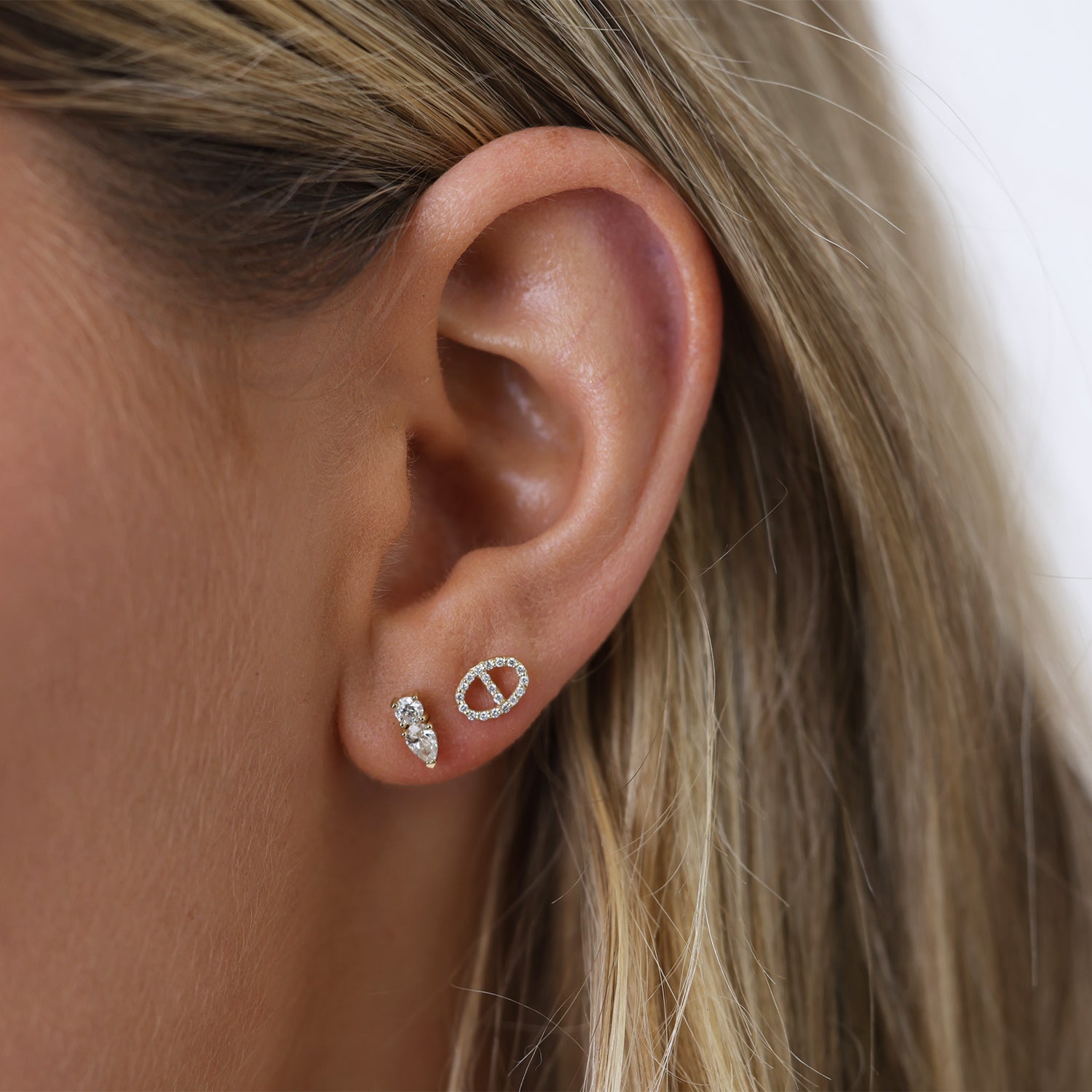 14K Gold Diamond Duo Drop Studs – Baby Gold