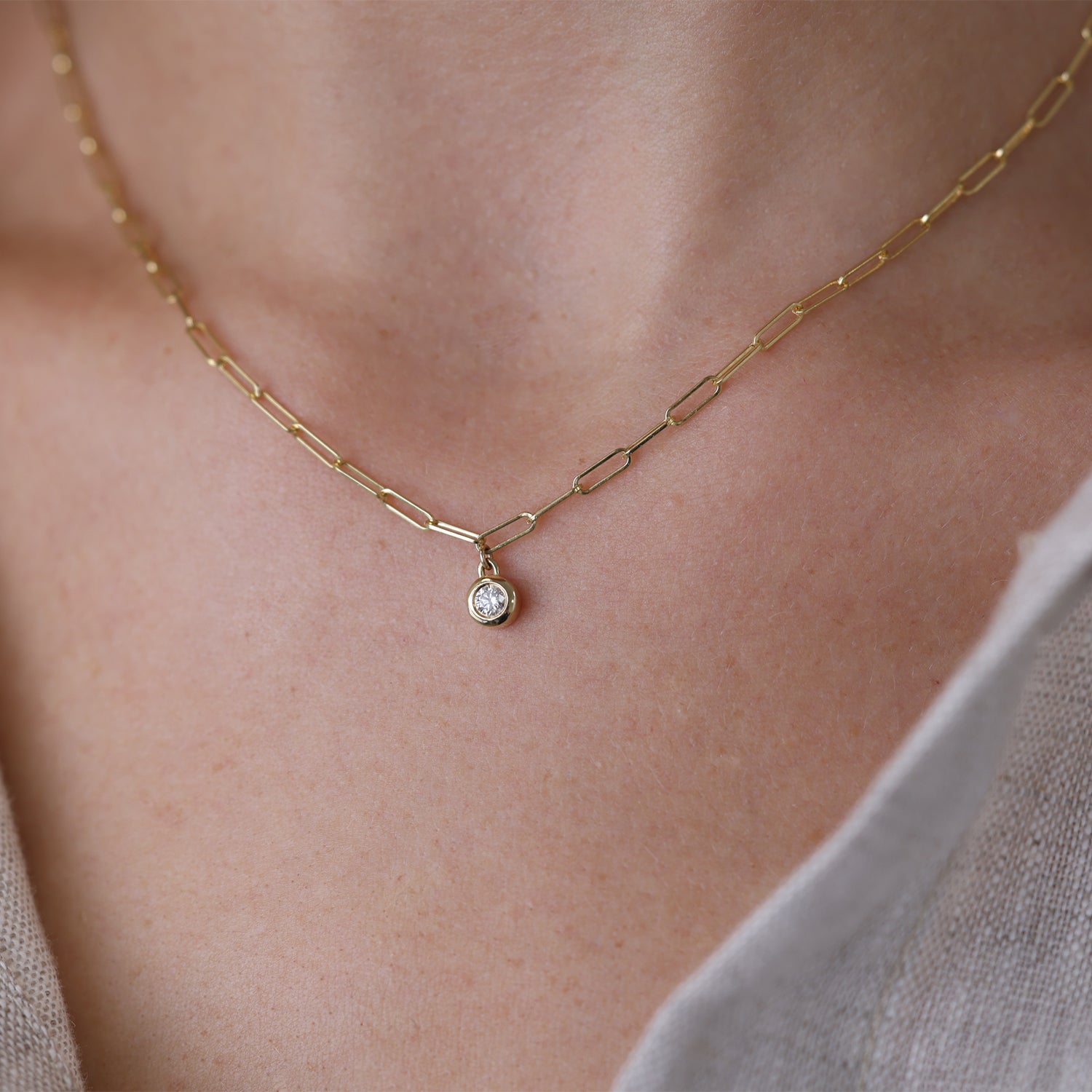 14K Gold Wire Paperclip Diamond Bezel Necklace – Baby Gold