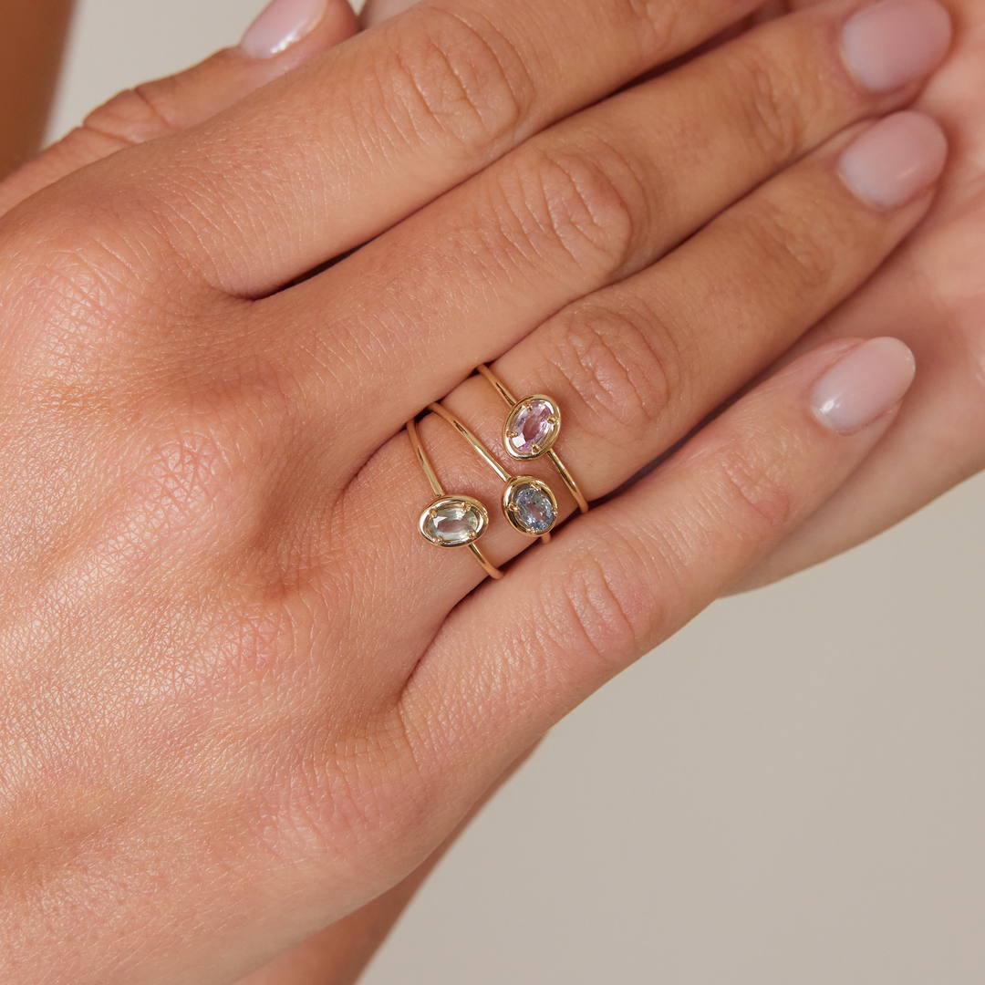 14K Gold Trio Oval Sapphire Ring Set – Baby Gold