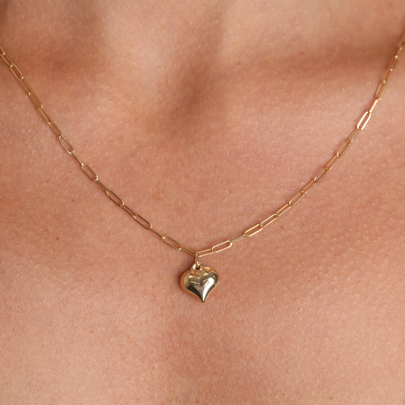 14K Gold Puff Heart Charm – Baby Gold