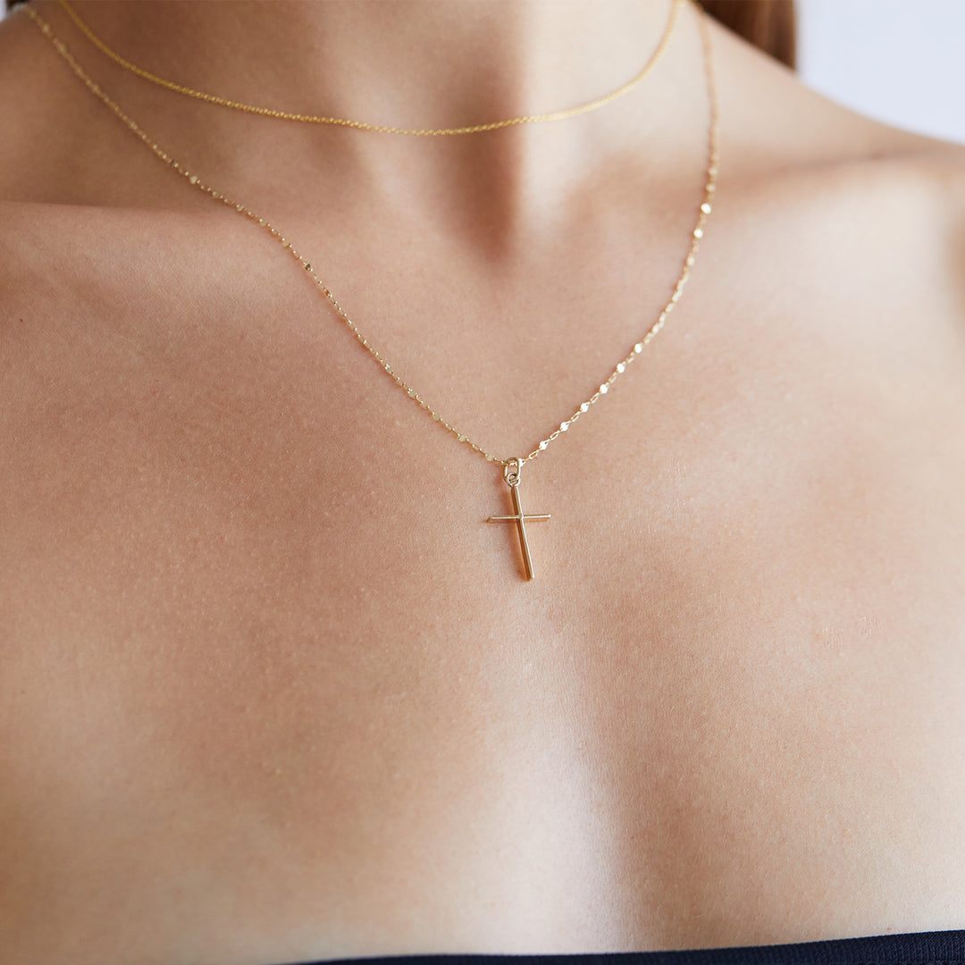 14K Gold Fine Cross Charm – Baby Gold