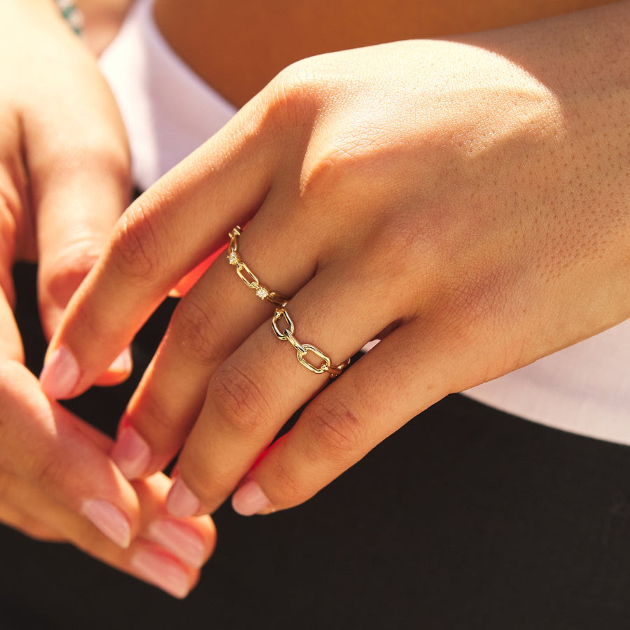 14K Gold Three Diamond Paper Clip Link Ring – Baby Gold