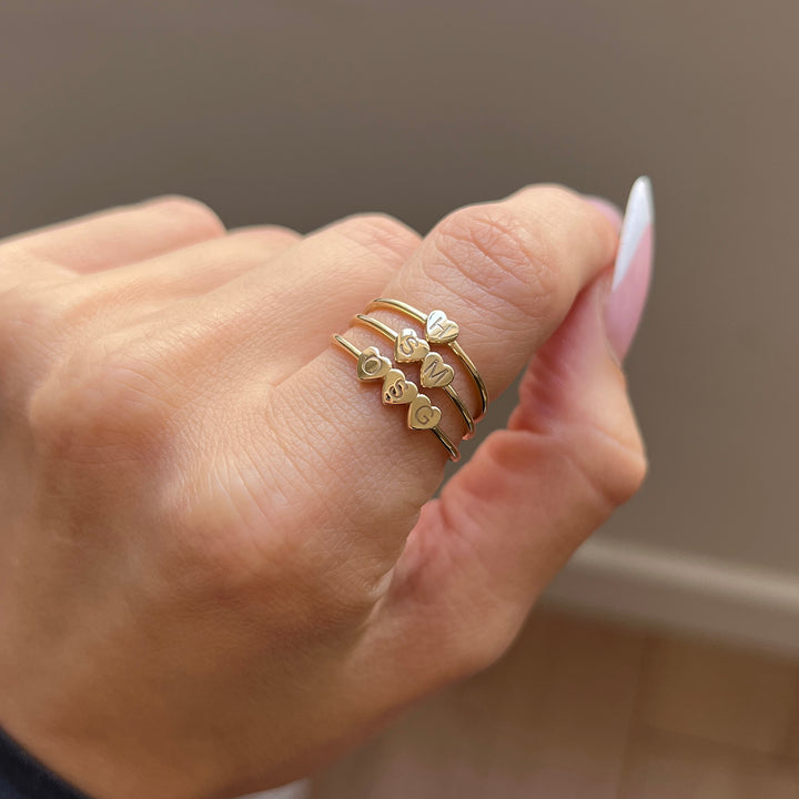 14K Gold Engravable Letter Heart Stacking Ring – Baby Gold