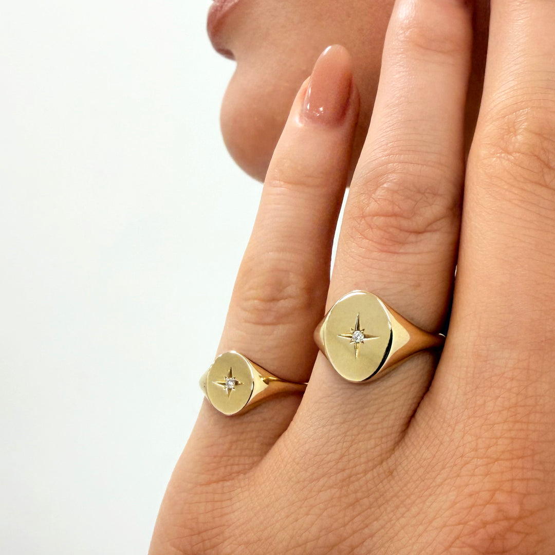 14K Solid Gold Moyen Starset Signet Ring | Natural Diamond | Baby Gold