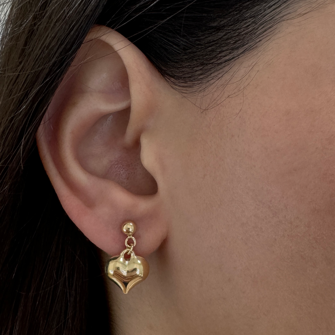 14K Gold Puff Heart Drop Earrings – Baby Gold
