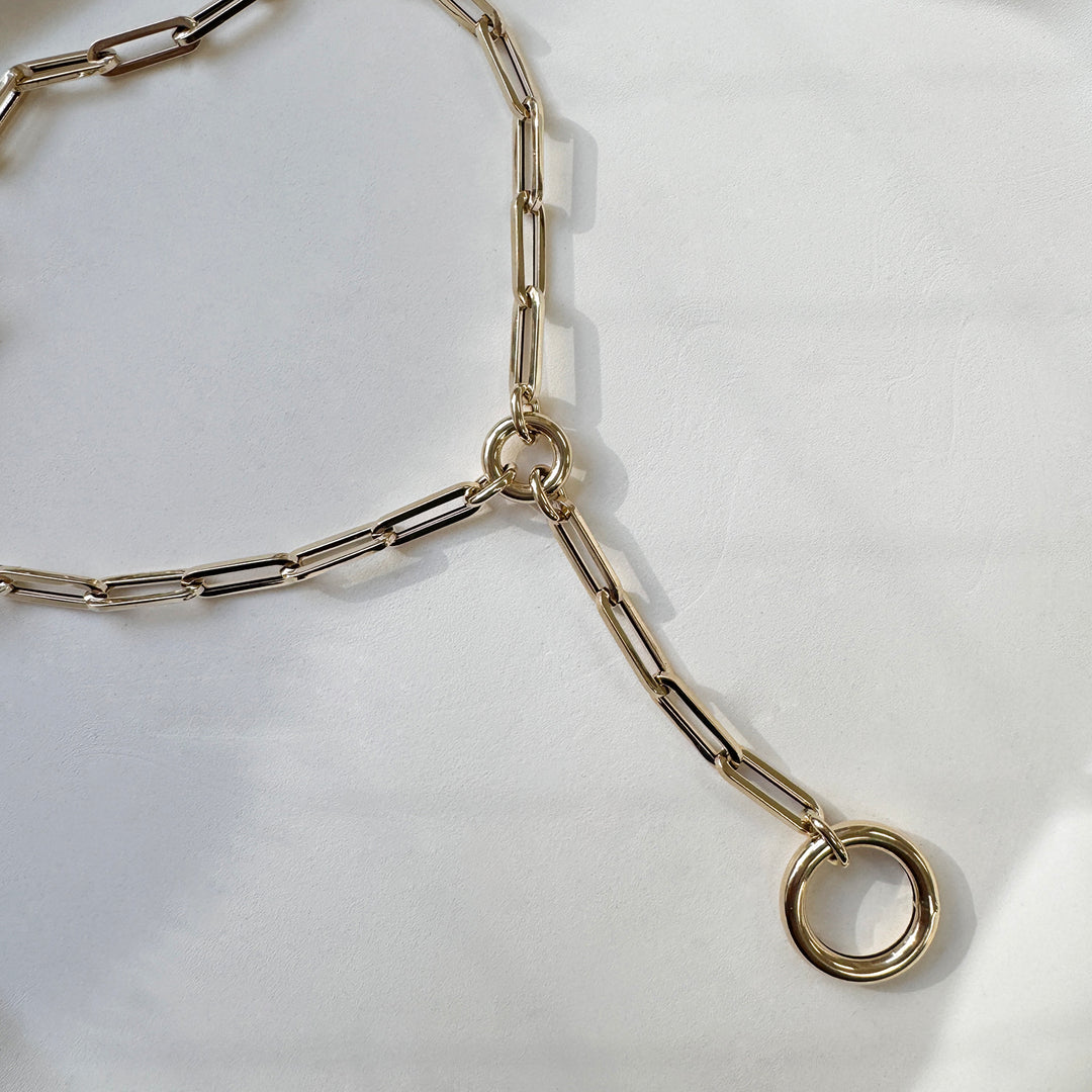 14K Gold Paperclip Loop Charm Necklace Y Chain – Baby Gold