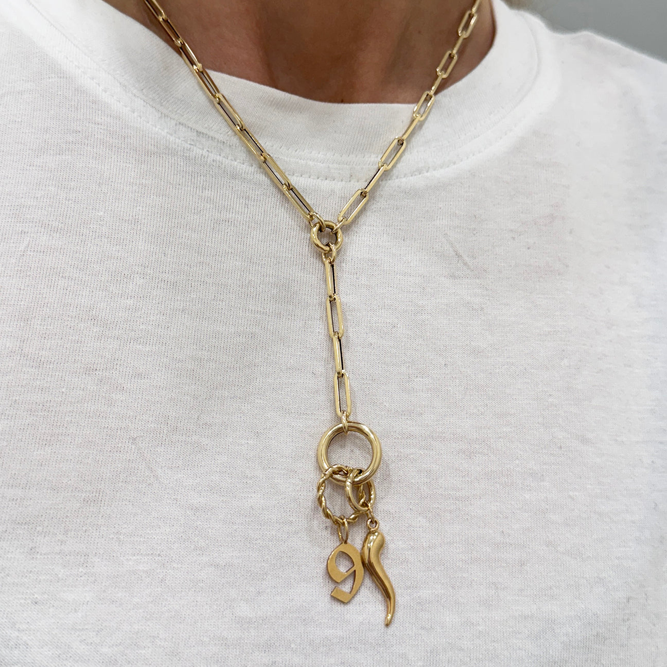 14K Gold Paperclip Loop Charm Necklace Y Chain – Baby Gold