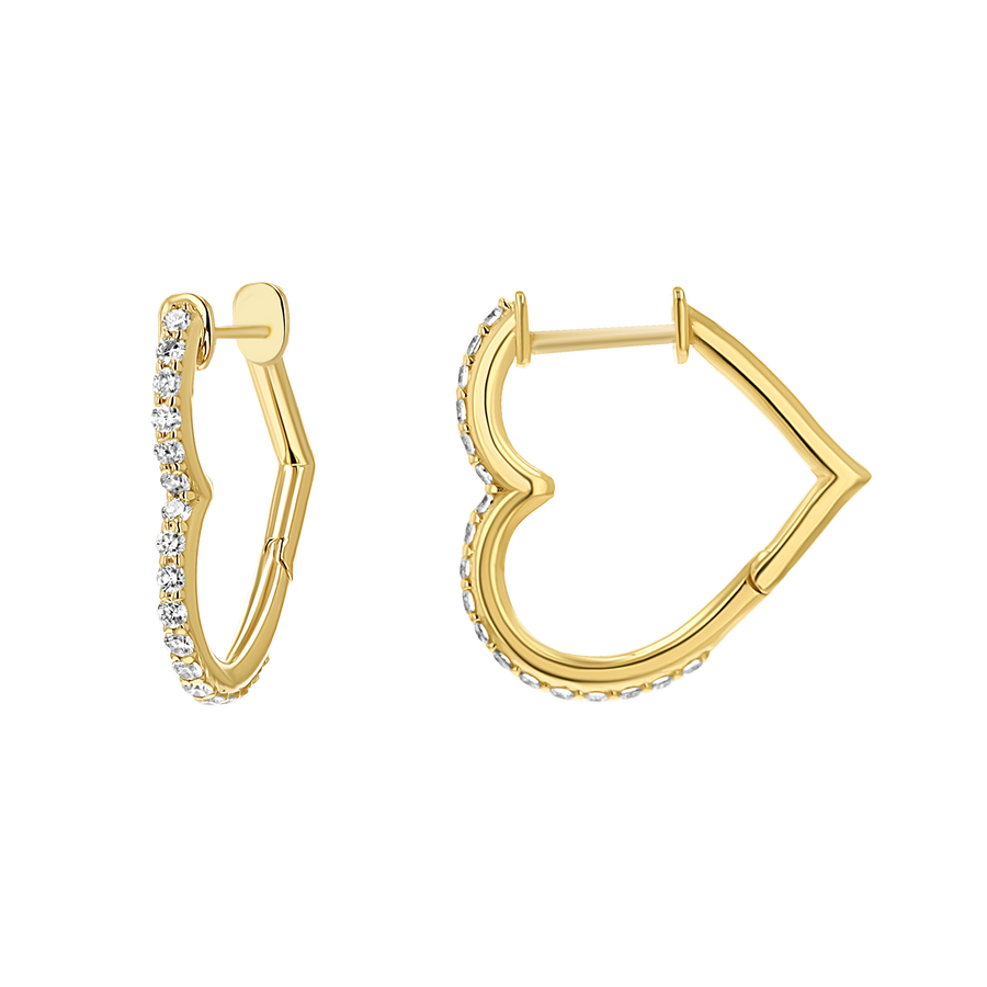14K Gold Diamond Heart Hoops – Baby Gold