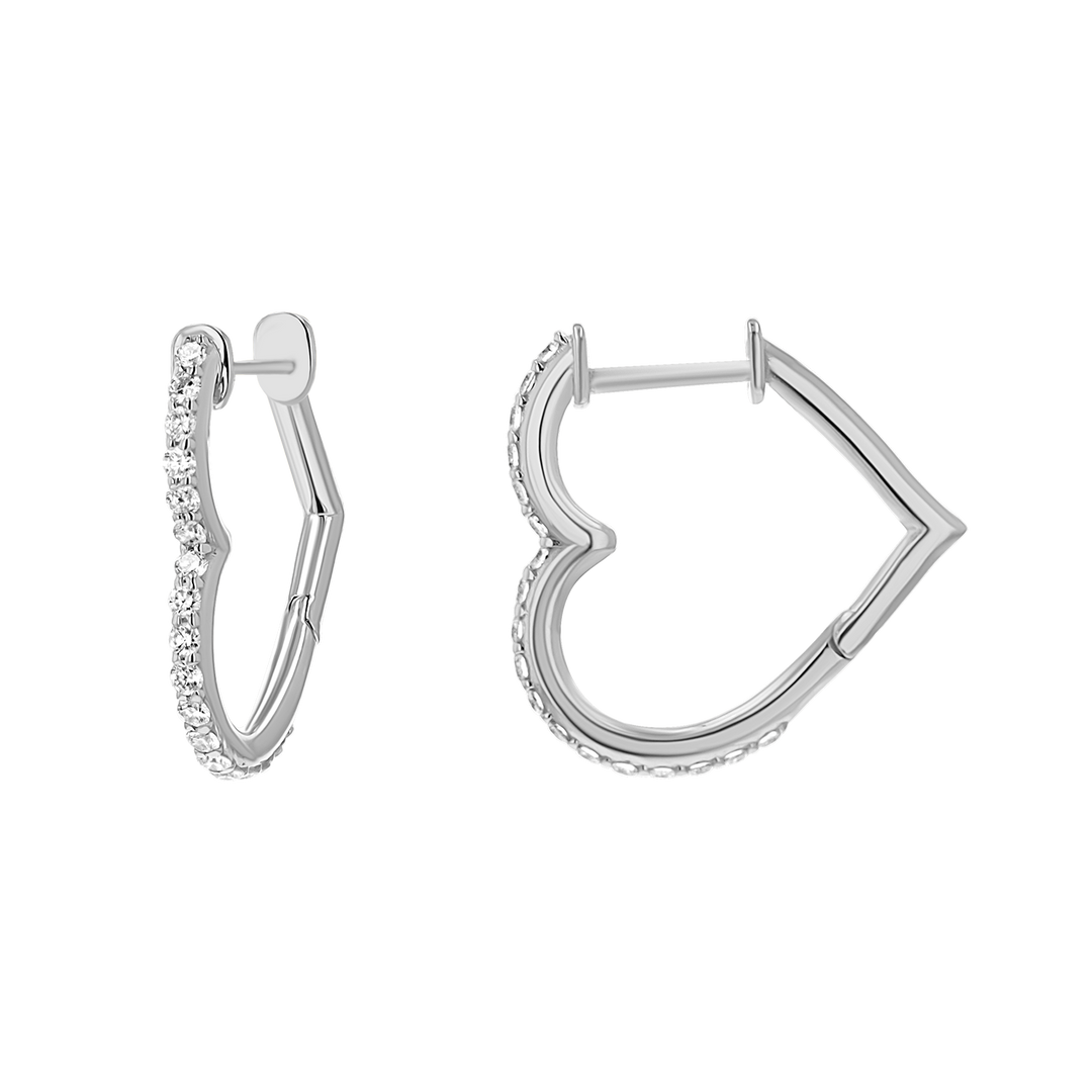 14K Gold Diamond Heart Hoops – Baby Gold