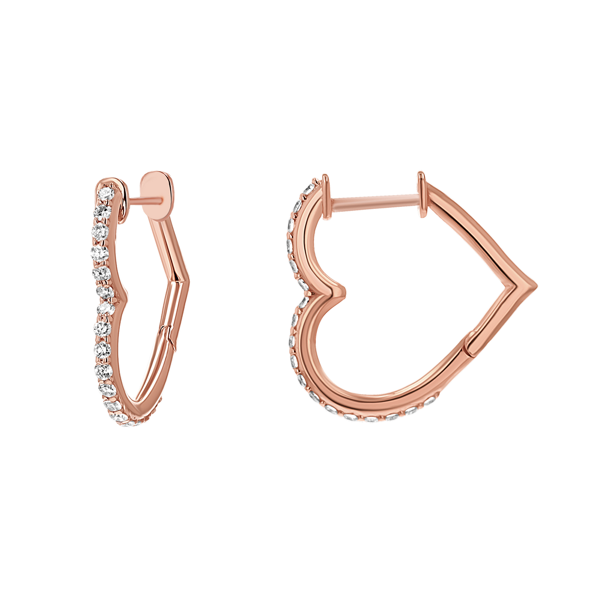 14K Gold Diamond Heart Hoops – Baby Gold