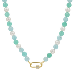 14K Gold Pearl Aqua Connector Chain Necklace – Baby Gold