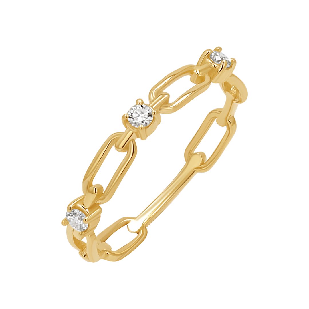 14K Gold Three Diamond Paper Clip Link Ring – Baby Gold
