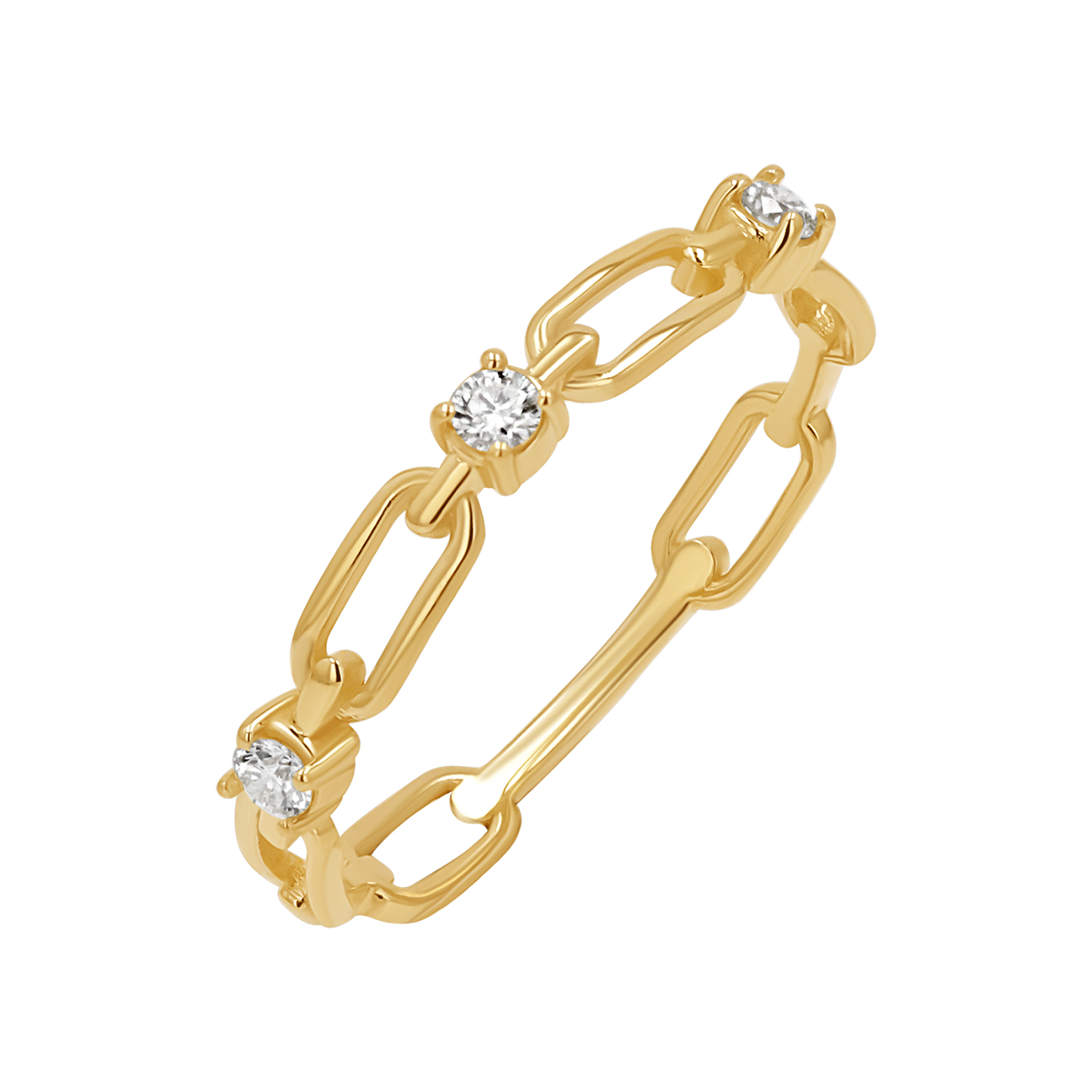 14K Gold Three Diamond Paper Clip Link Ring – Baby Gold