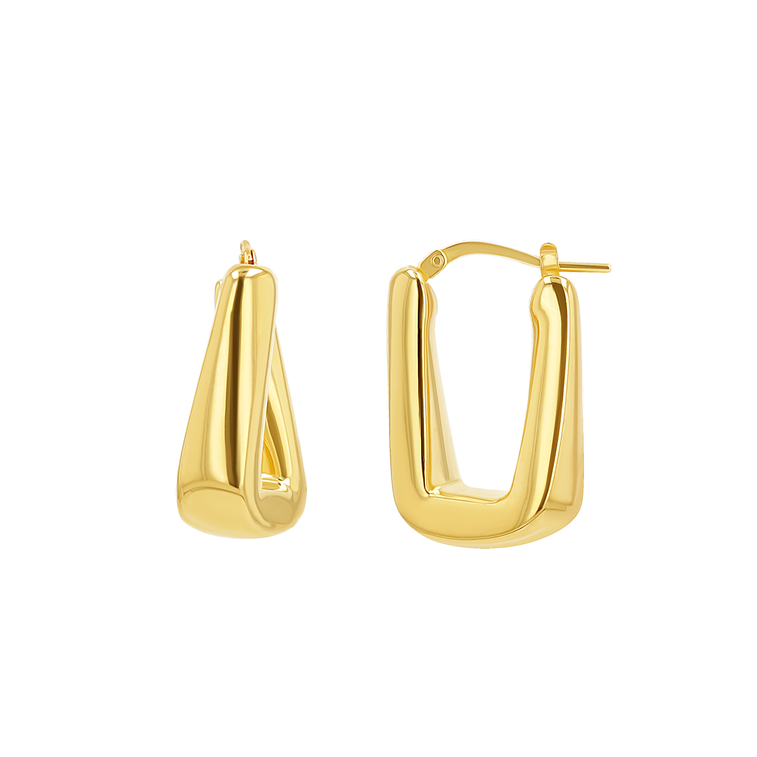 14K Gold Rectangular Puff Link Hoops – Baby Gold