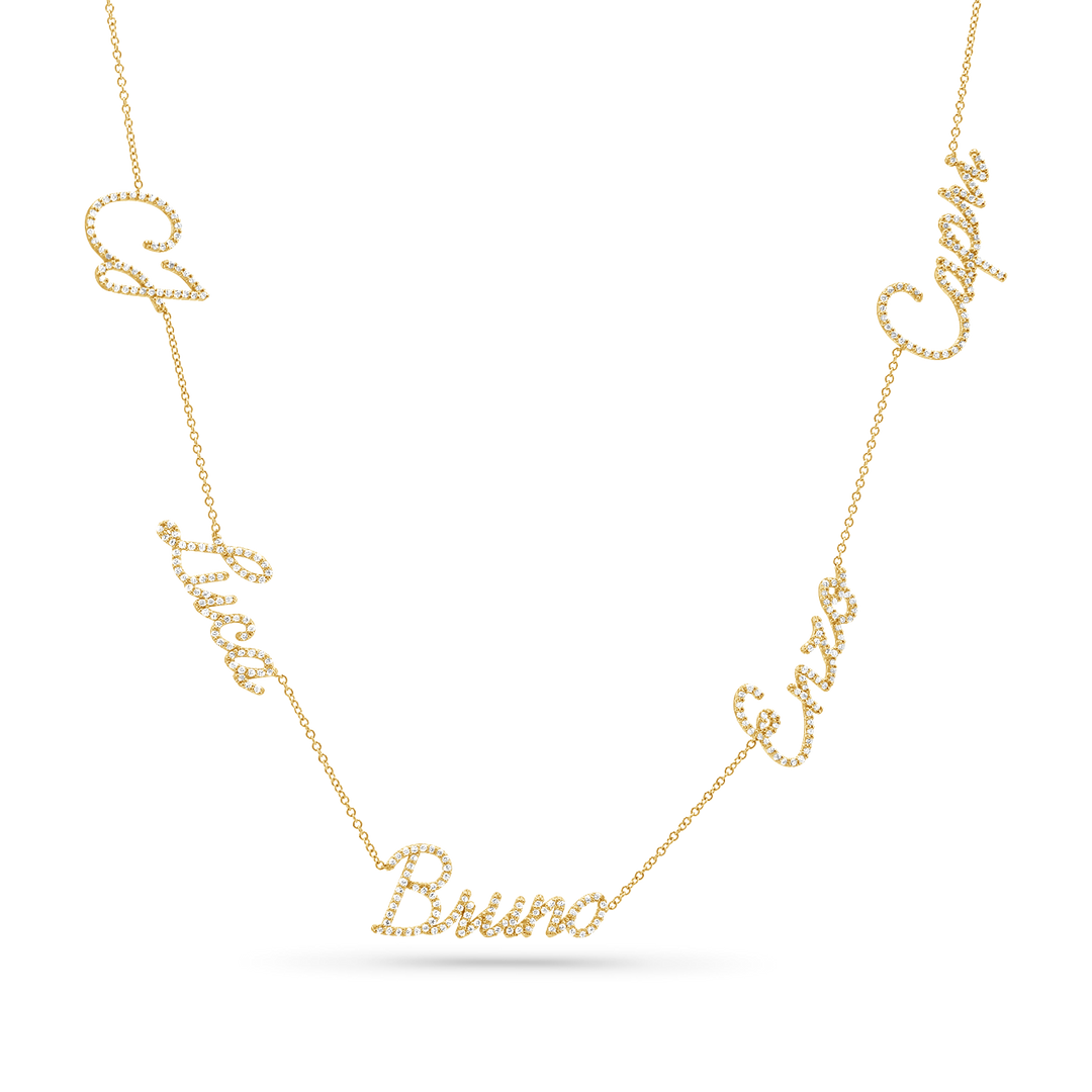 Multi Diamond Custom Script Name Necklace | 14K Solid Gold | Baby Gold