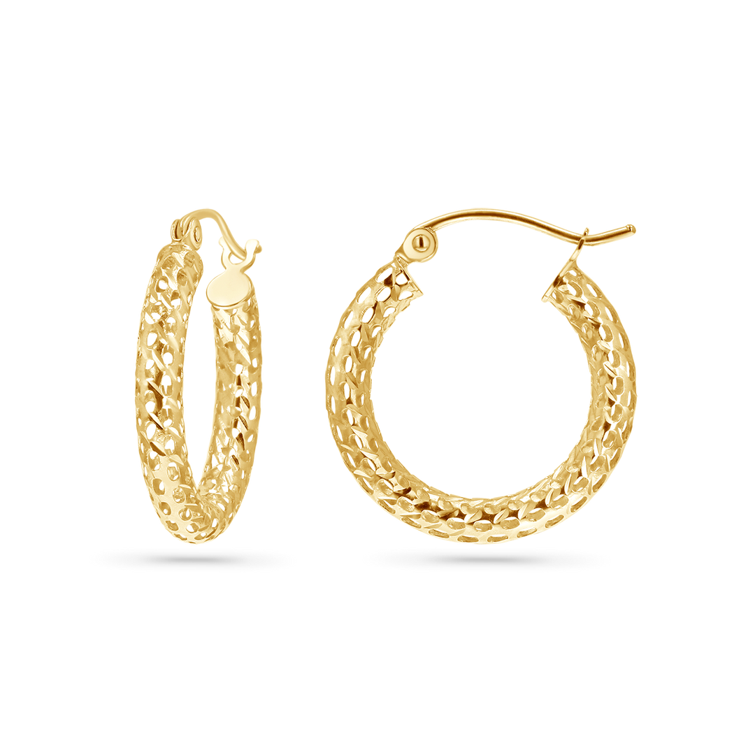 14K Gold Mesh Diamond Cut Hoops – Baby Gold