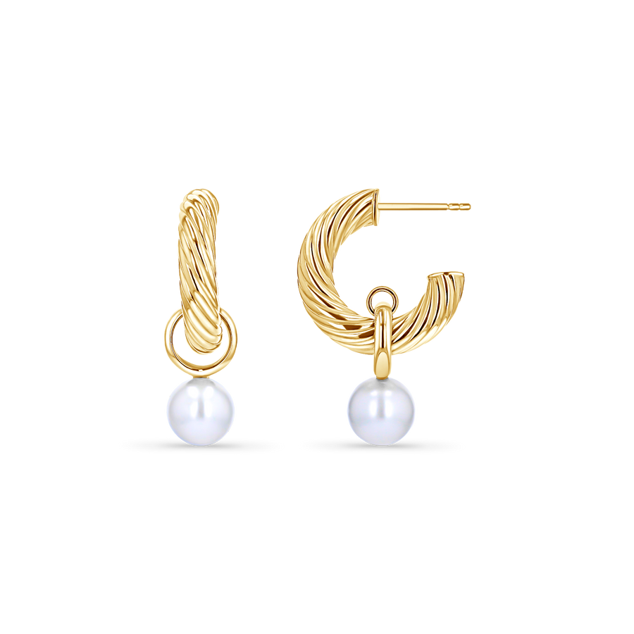14K Gold Pearl Drop charmed Twist Hoops – Baby Gold