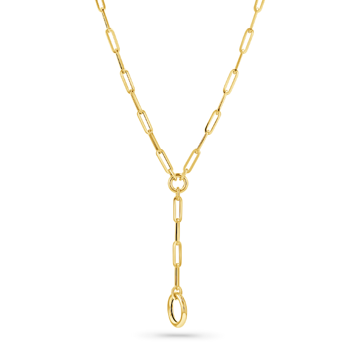 14K Gold Paperclip Loop Charm Necklace Y Chain – Baby Gold