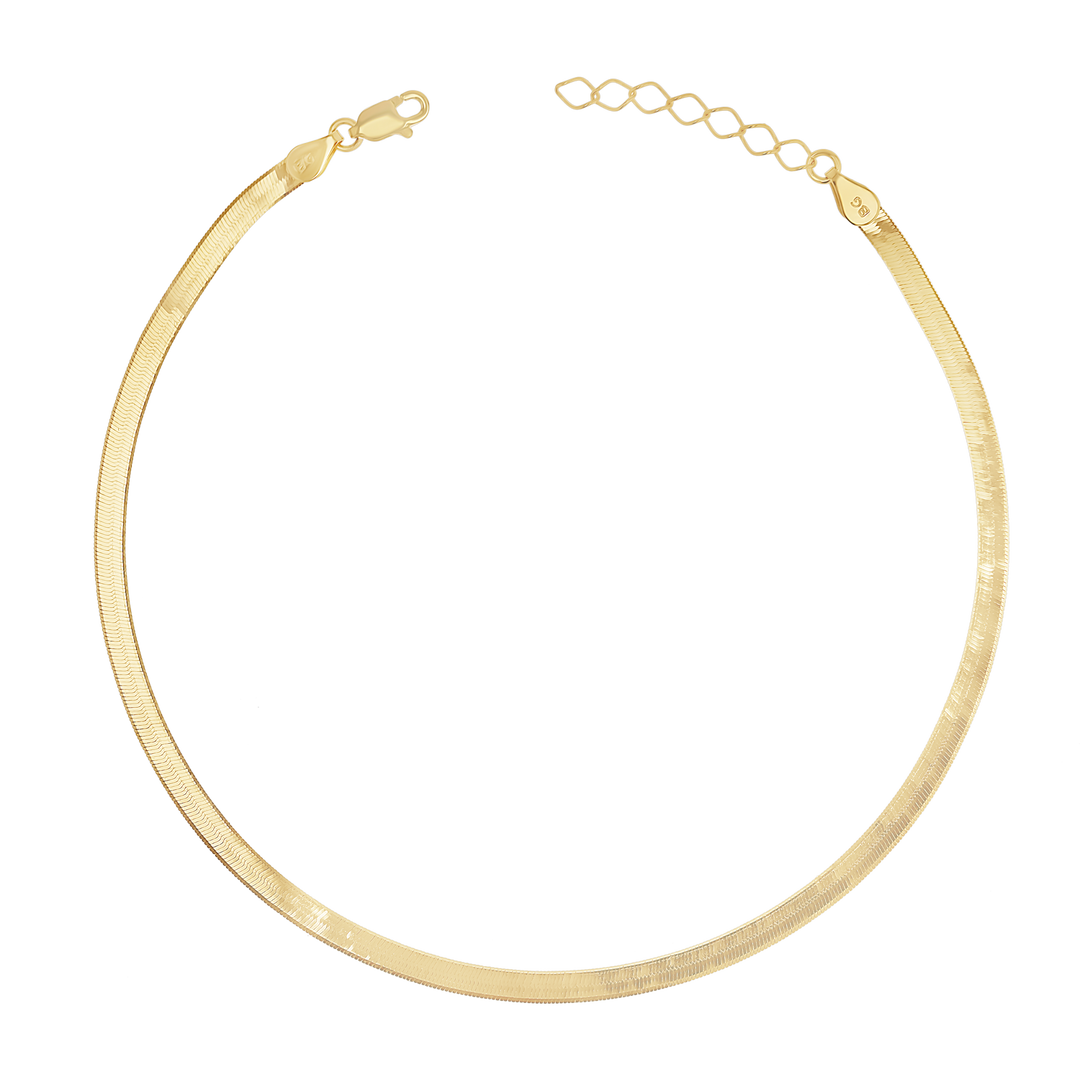 14K Gold Thin Herringbone Anklet 3mm – Baby Gold
