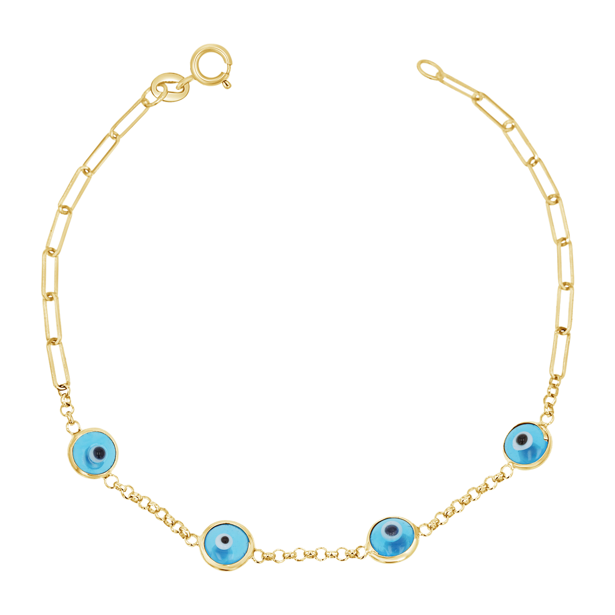 14K Gold Enamel Evil Eye Paper Clip Bracelet – Baby Gold