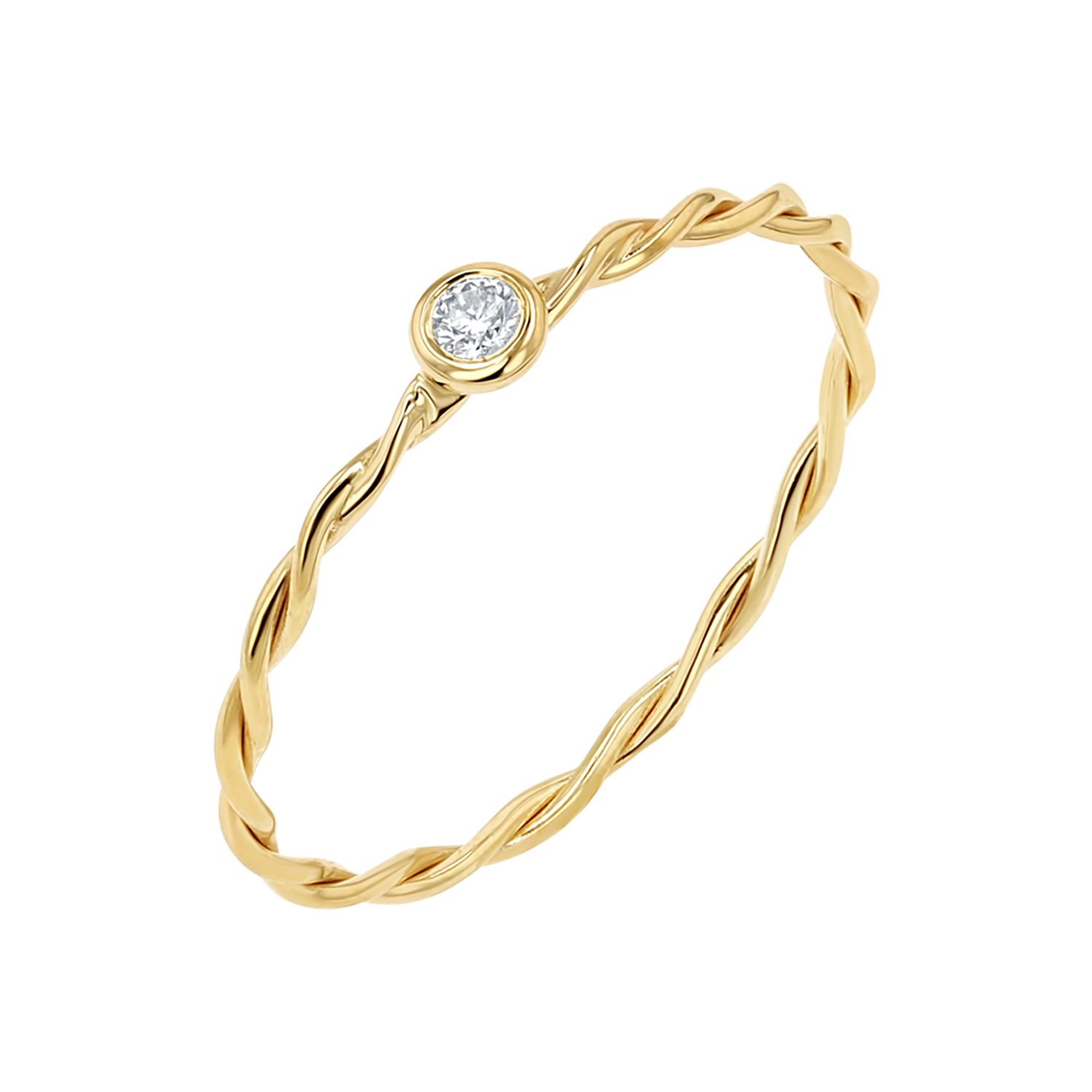14K Gold Diamond Bezel Twist Ring – Baby Gold