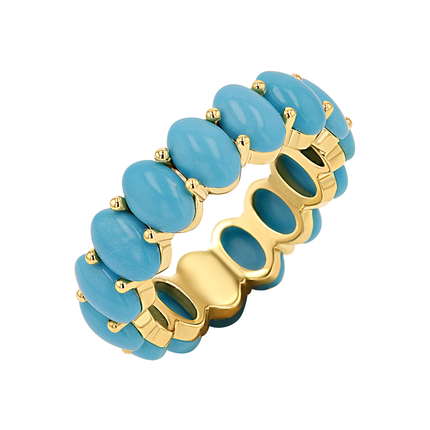 14K Gold Genuine Turquoise Oval Eternity Band – Baby Gold