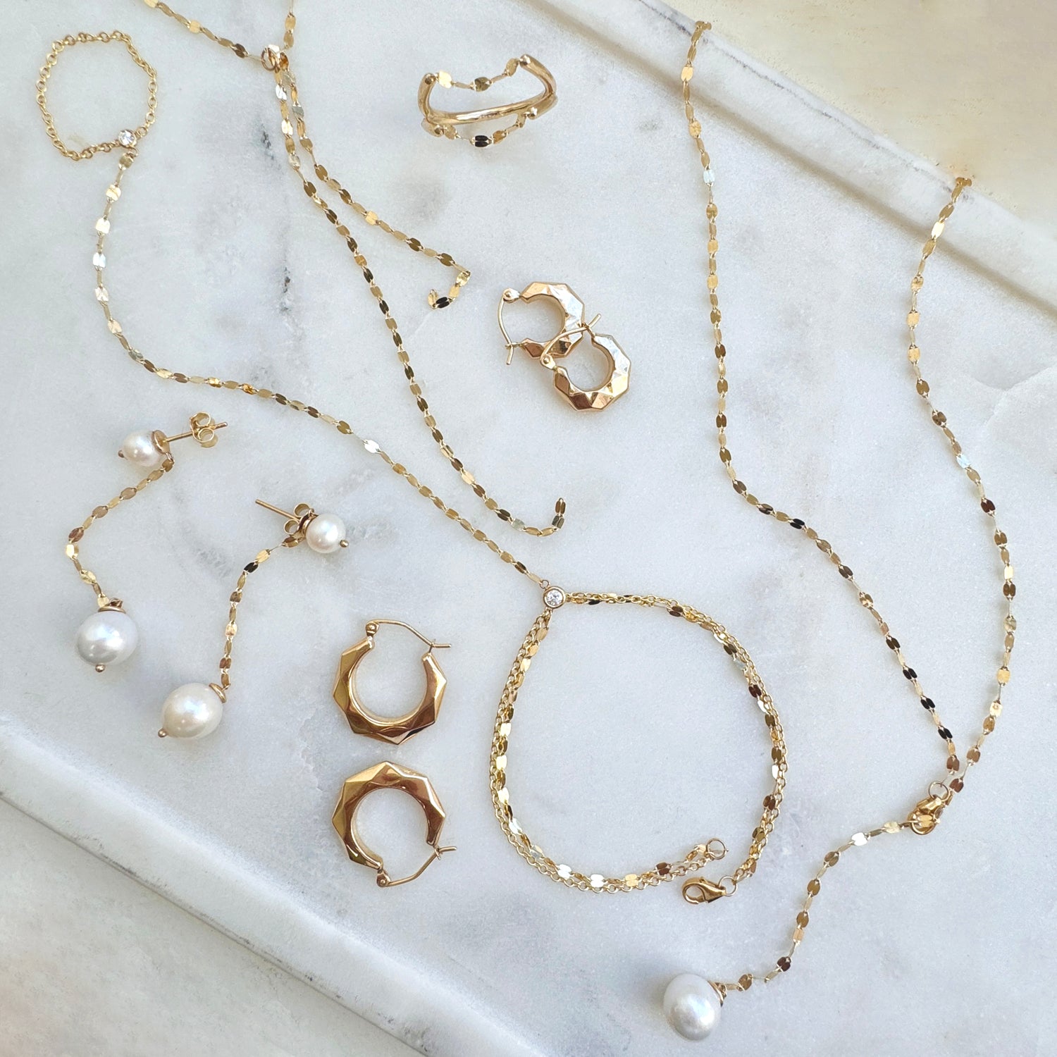 14K Gold Demure Pearl Drop Chain Lariat – Baby Gold