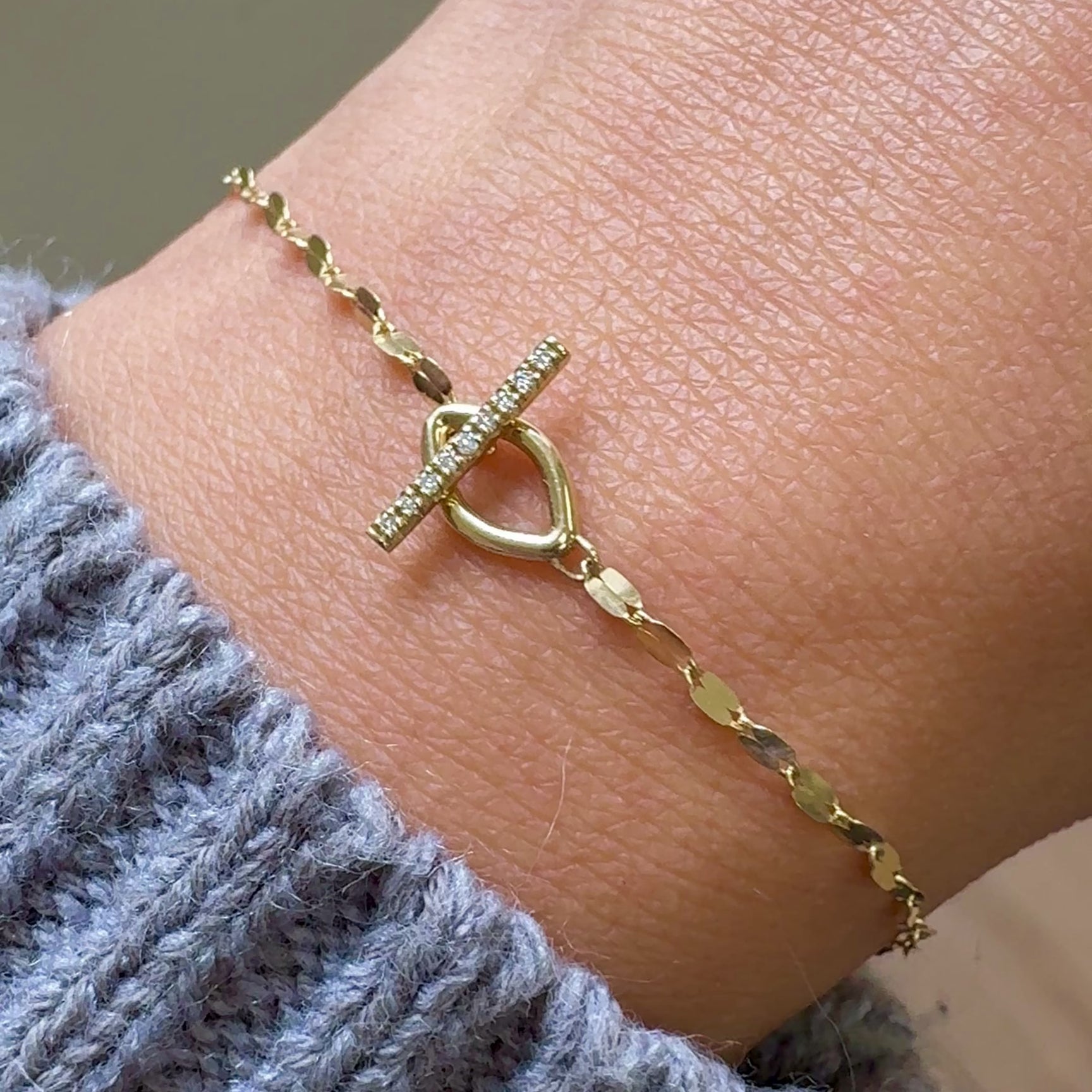 14K Gold Demi Diamond Toggle Bracelet – Baby Gold