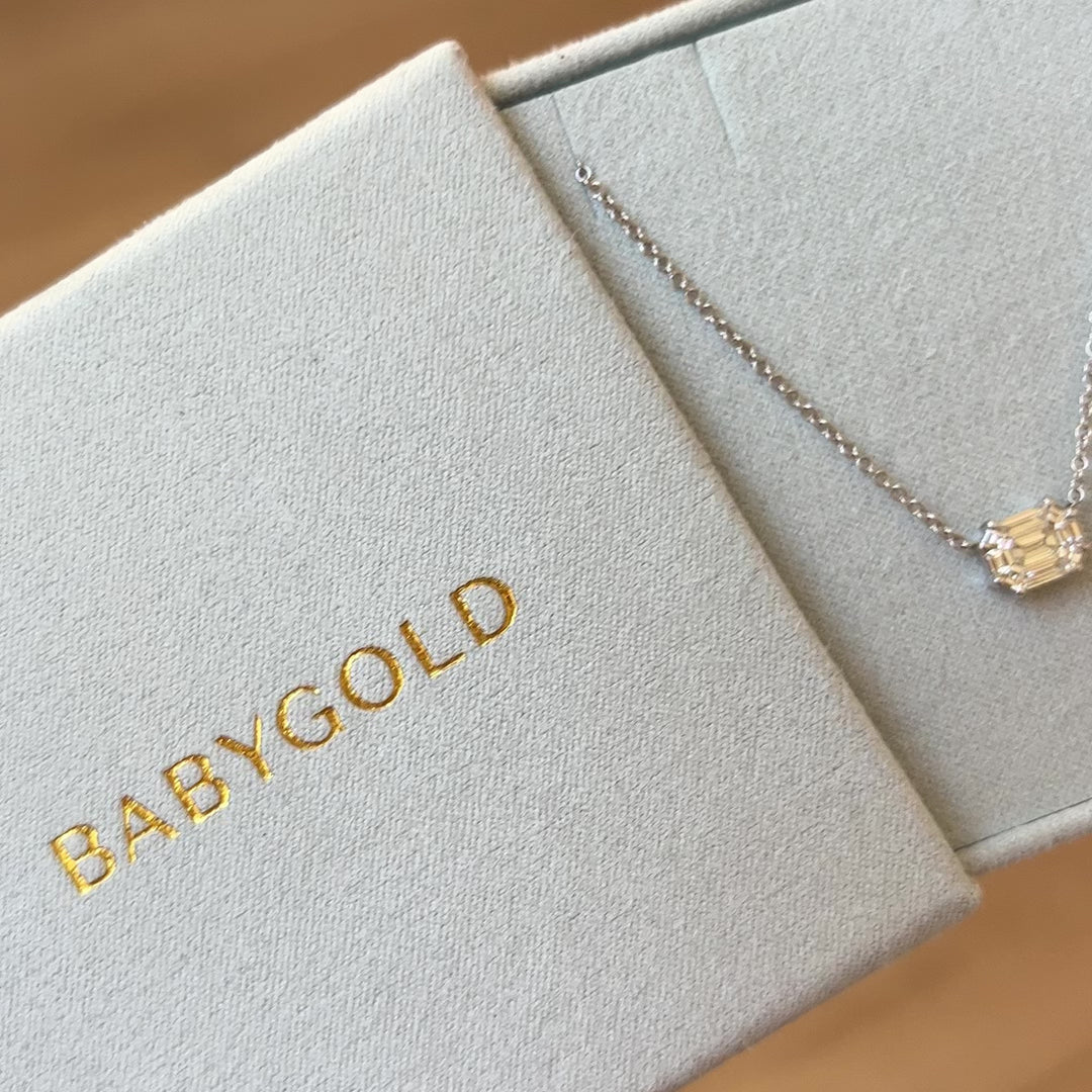 14K Gold Emerald Shape Illusion Set Diamond Necklace – Baby Gold