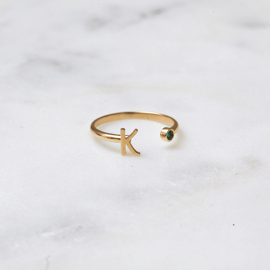 14K Gold Solid Initial Letter Ring with Birthstone – Baby Gold