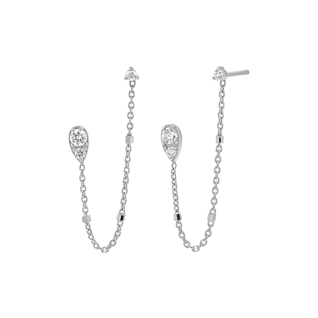 14K Gold Diamond Pear Chain Duo Stud Earrings – Baby Gold