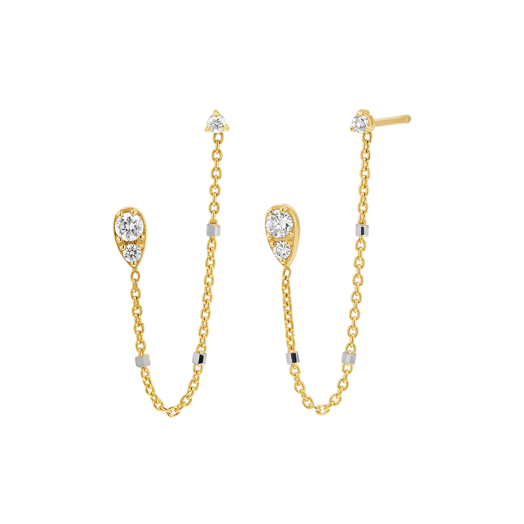 14K Gold Diamond Pear Chain Duo Stud Earrings – Baby Gold