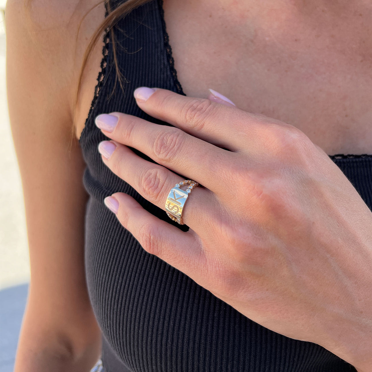14K Gold Bubble Diamond Bezel Signet Ring – Baby Gold