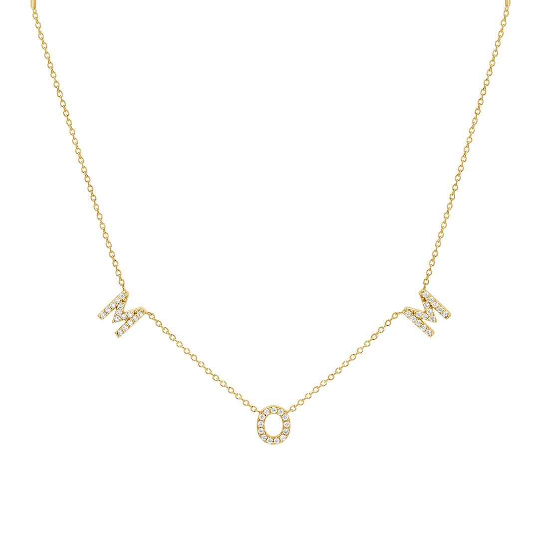 14K Gold Diamond Spaced MOM Necklace – Baby Gold