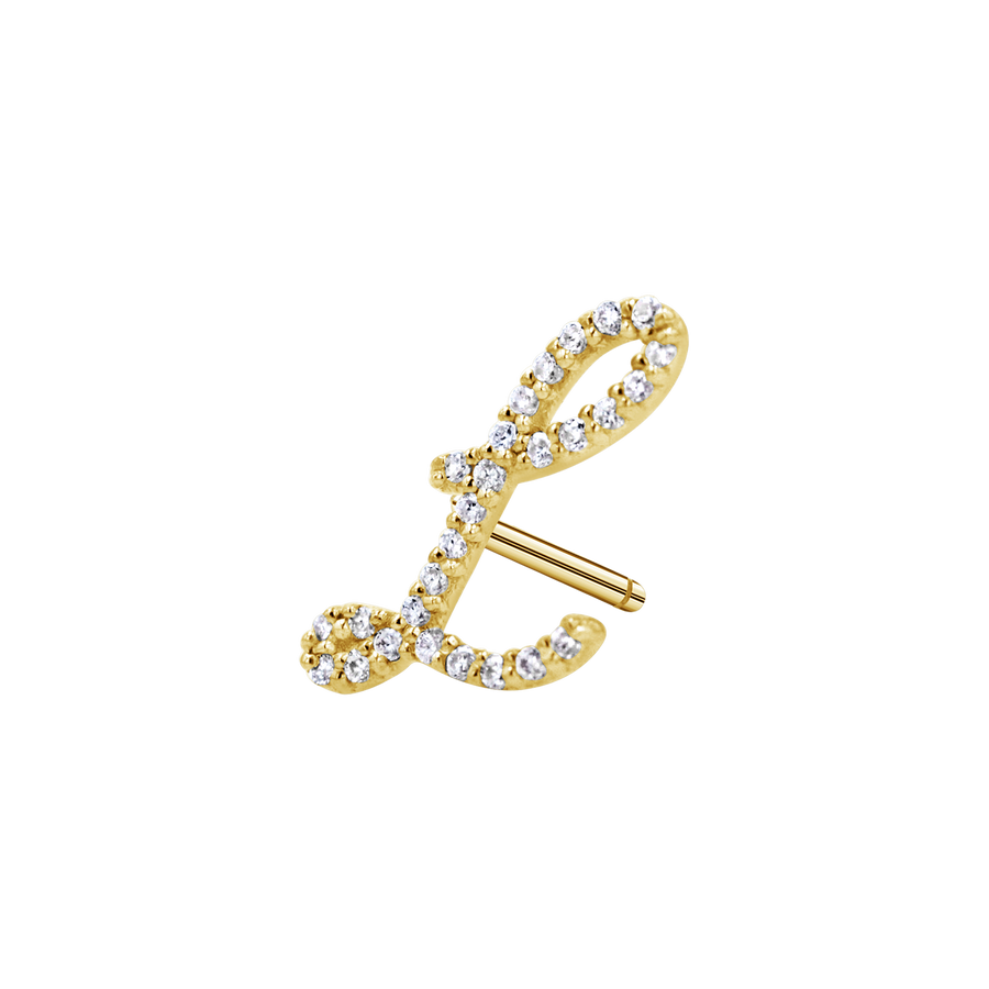 14K Gold Diamond Pave Script Letter Stud – Baby Gold