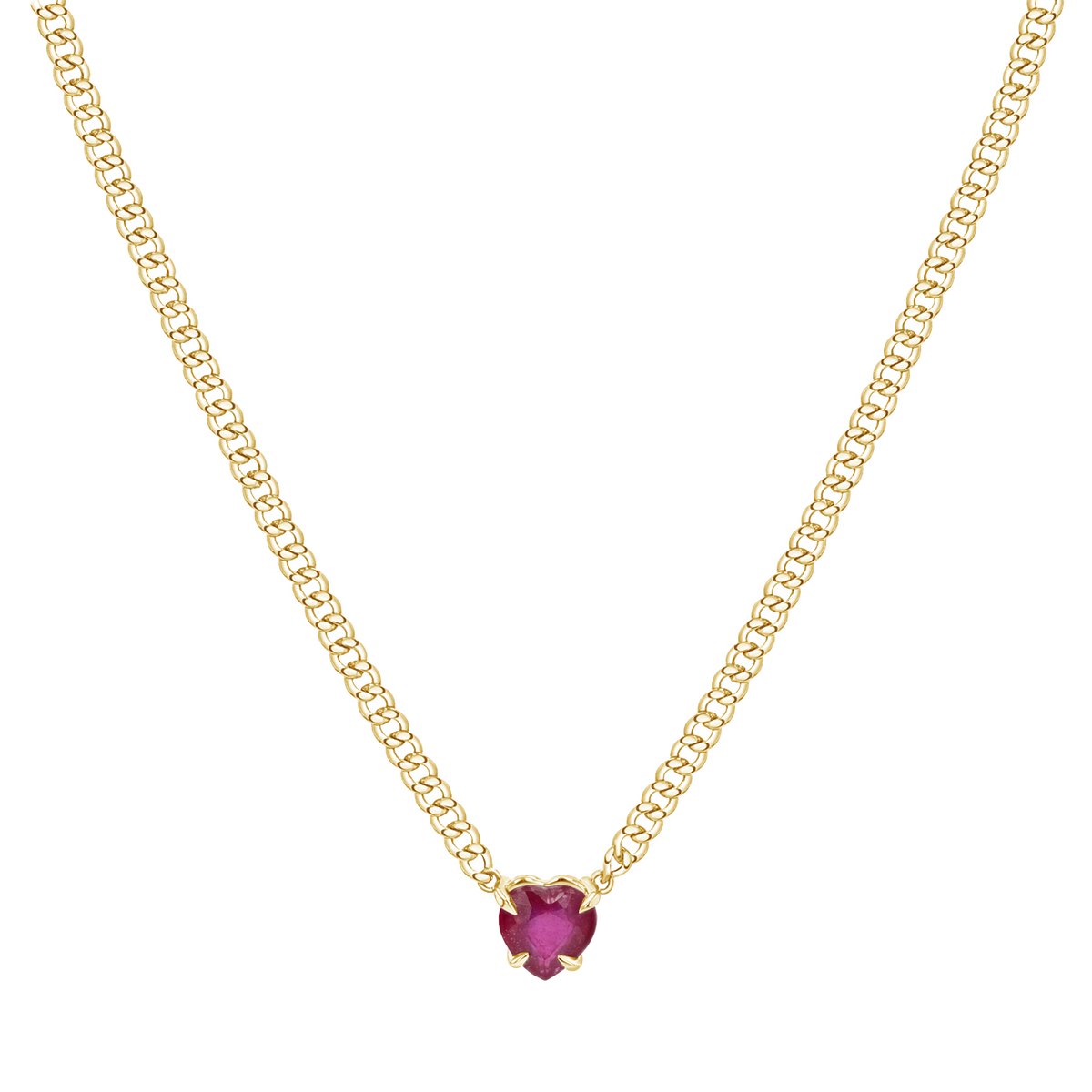 14K Gold Ruby Heart Cuban Chain Necklace – Baby Gold