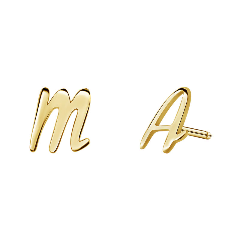 14K Gold Script Letter Stud Earrings – Baby Gold