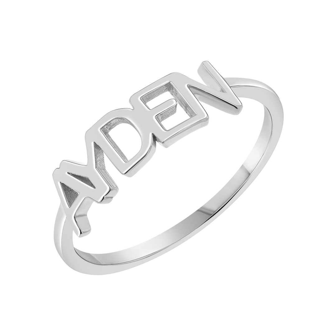 14K Gold Linear Name Ring – Baby Gold