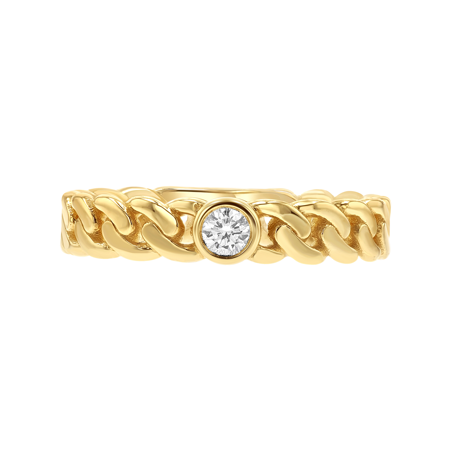 14K Gold Diamond Solitaire Cuban Link Ring – Baby Gold