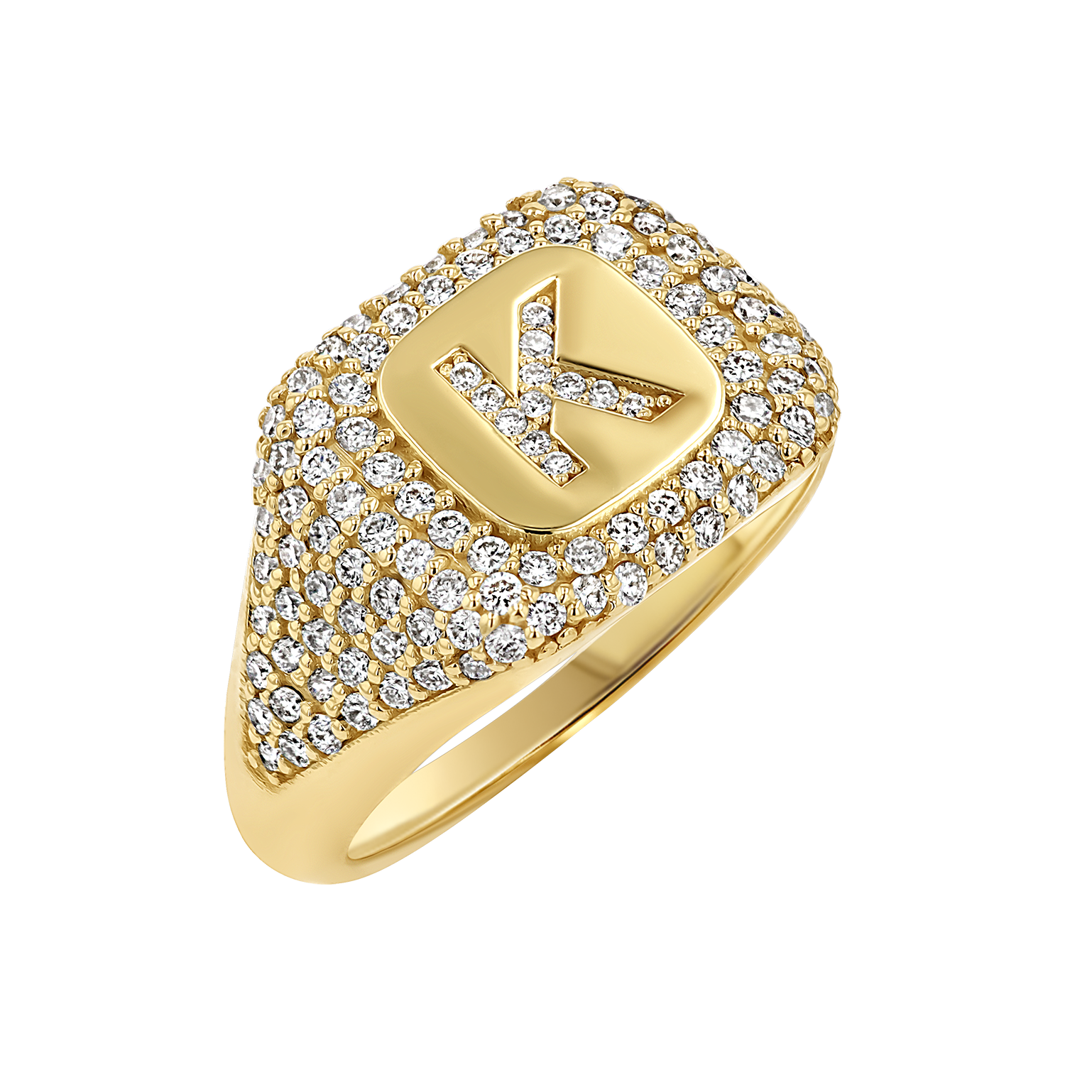 Diamond Pave Initial Signet Ring – Baby Gold